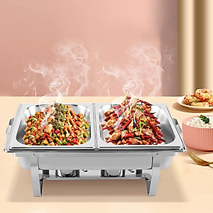LOYALHEARTDY Chafing Dish Buffet Set, 9.51 Qt Chafer Complete Set Food Warmer Pan with Foldable Frame Water Trays Food Pan Fuel Holder and Lid Buffet Servers and Warmers for Parties, Wedding, Events