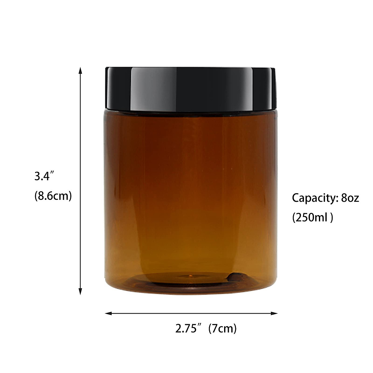 zmybcpack 12 Pack 8 OZ Amber Plastic Jars With Black Lids, 6 Spatula, A Pen & Labels - Plastic Slime Jars Storage Travel Jars for Cosmetics, Cream, Gel