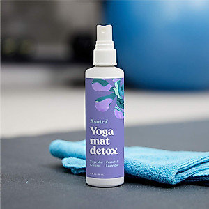 ASUTRA Yoga Mat Cleaner Spray (Peaceful Lavender), 4 fl oz - No Slippery Residue, Organic Essential Oils, Deep-Cleansing for Fitness Gear & Gym Equipment, Microfiber Towel Included