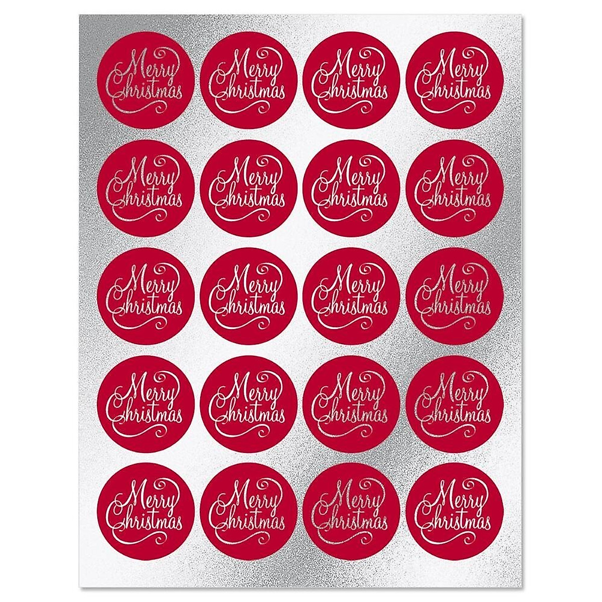 Foil Merry Christmas Sticker Seals - Set of 40, 2 Sheets, 1-3/4 Inch Round Holiday Red & Silver Envelope Seals for Cards, Packages