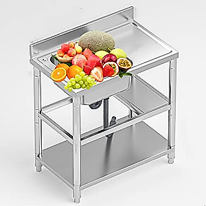 MARQI Stainless Steel Stand Alone Sink,Commercial Kitchen Sink,Free Standing Commercial Restaurant Sink,Easy to Clean,Adjustable Leg Height,for Restaurant,Outdoor,Garage. (Size : Headless)