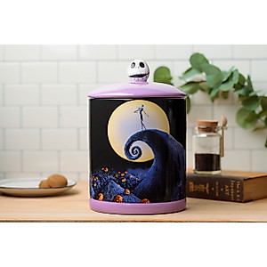 Silver Buffalo Disney Tim Burton Nightmare Before Christmas Moon Hill Scene Jack Skellington Ceramic Cookie Snack Jar (Large)