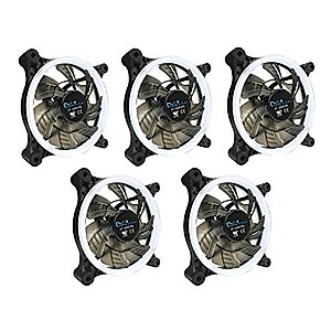 APEVIA 512L-CWH 120mm Silent Dual Rings White LED Fan with 32 x LEDs & 8 x Anti-Vibration Rubber Pads (5 Pk)