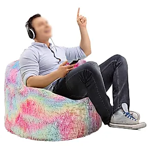 Storage Bean Bag Chairs Cover NO Filler Bean Bag Cover Living Room Furniture 31x20 Inch Soft Washable Plush Fiber Adult Bean Bag Bed Fuzzy Love Sack Beanbag Cover NO Filling Rainbow