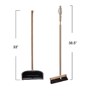 Creative Co-Op Beech Wood Broom & Standing Metal Dust Pan, Natural & Black