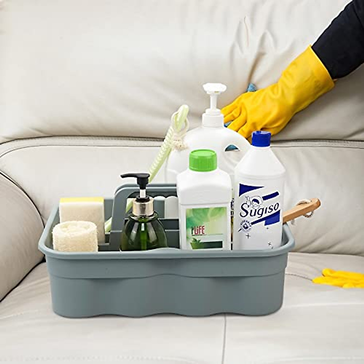 Kekow 4-Pack Plastic Storage Caddy, Carry Caddy with Handle, Gray