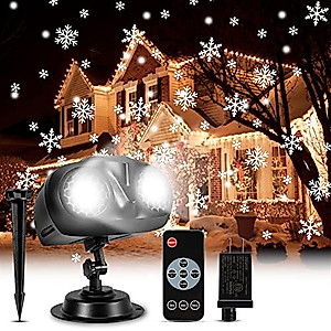 ALOVECO Christmas Projector Lights Outdoor, LED Snowflake Projector Christmas Lights with Remote Rotating Projection Lamp, Waterproof Holiday Decorative Lighting for Xmas Party Garden Gift [Upgrade]