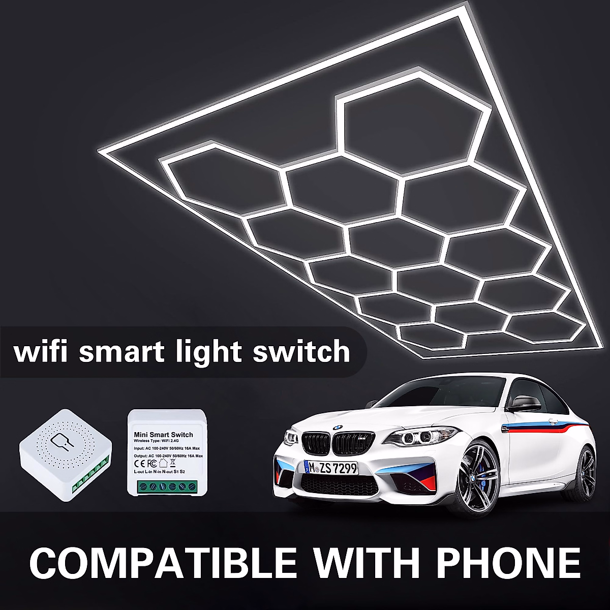 Hexagon LED Lights for Garage Ceiling - Ultra-Bright Honeycomb Design with Smart Switch, Alexa & Google Home Compatible, Hex Lights Perfect for Home Gym, Shop Lighting, Workshop and Garage Lighting