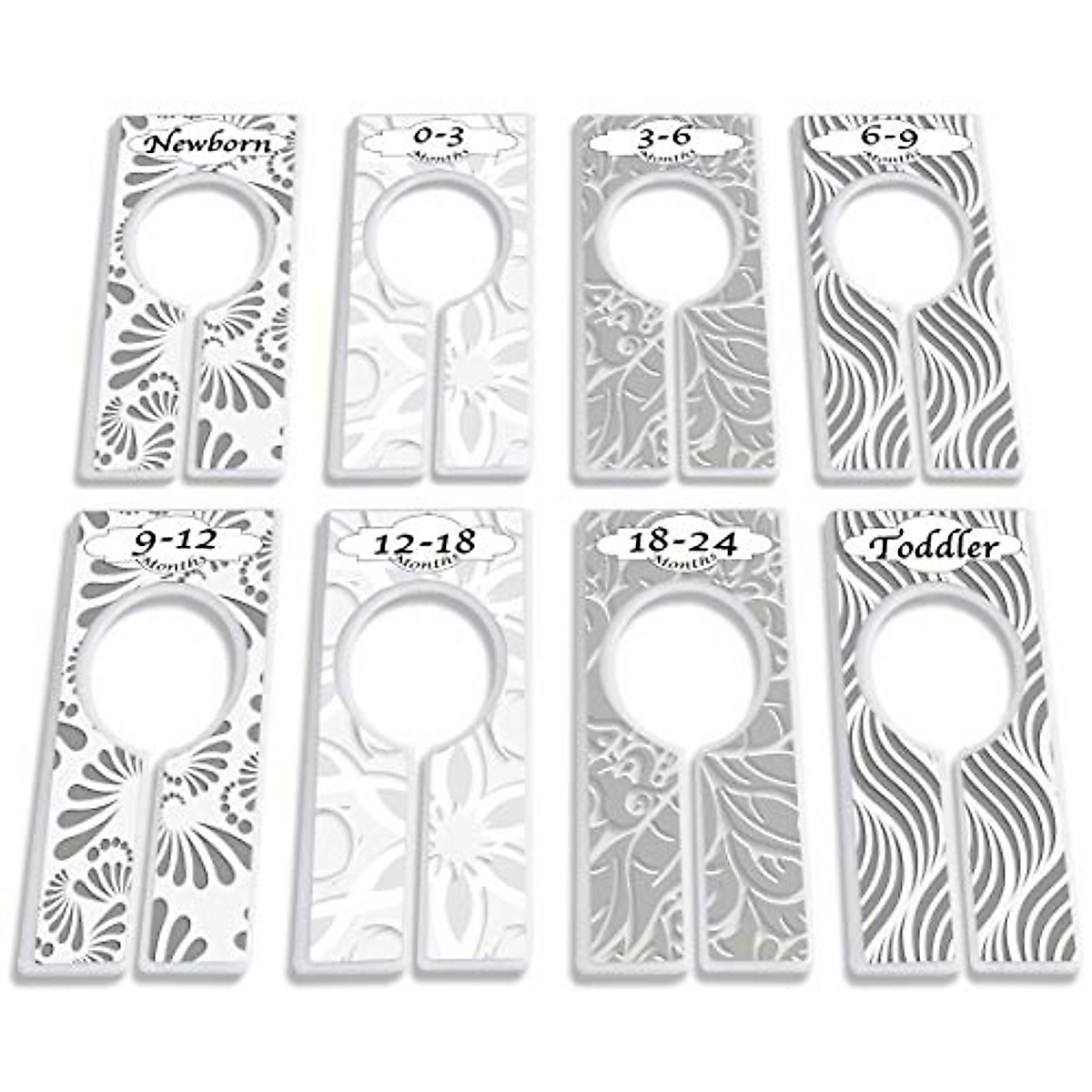 Closet Dividers for Baby Clothes by YardieBaby - Set of 8 Baby Clothing Size Age Hanger Dividers from Newborn Infant to Toddler Months Boys/Girls Nursery Closet Organizer (Neutral)