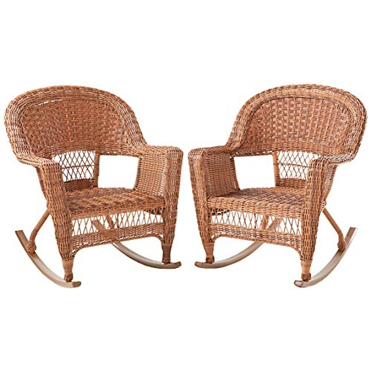 Jeco Set of 2 Wicker Rocker Chairs, Honey