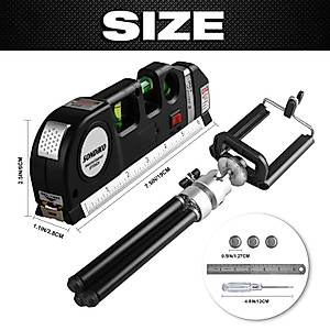 Sondiko Laser Level Tool Kit, Multifunction Laser Leveler for Picture Hanging, Cabinets, Tiles, Measure Tape Standard & Metric Tape Ruler (8ft/2.5M) with Retractable Metal Tripod Stand
