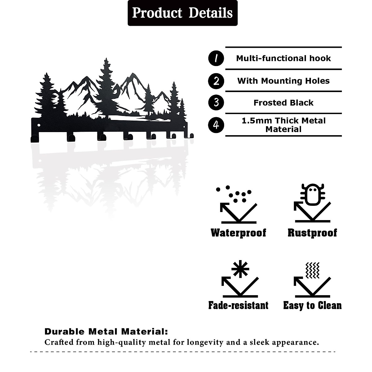 Metal Key Holder, Wall Mounted Key Hooks, Key Holder for Wall, Key Organizer Rack with 7 Hooks, Key Hanger Decor for Kitchen, Entryway, Hallway, Bedroom, Doorway (Mountain 12IN)