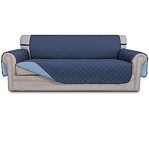 Easy-Going Sofa Slipcover Reversible Oversized Sofa Cover Water Resistant Couch Cover with Foam Sticks Elastic Straps Furniture Protector for Pets Dog (Oversized Sofa, Dark Blue/Light Blue)
