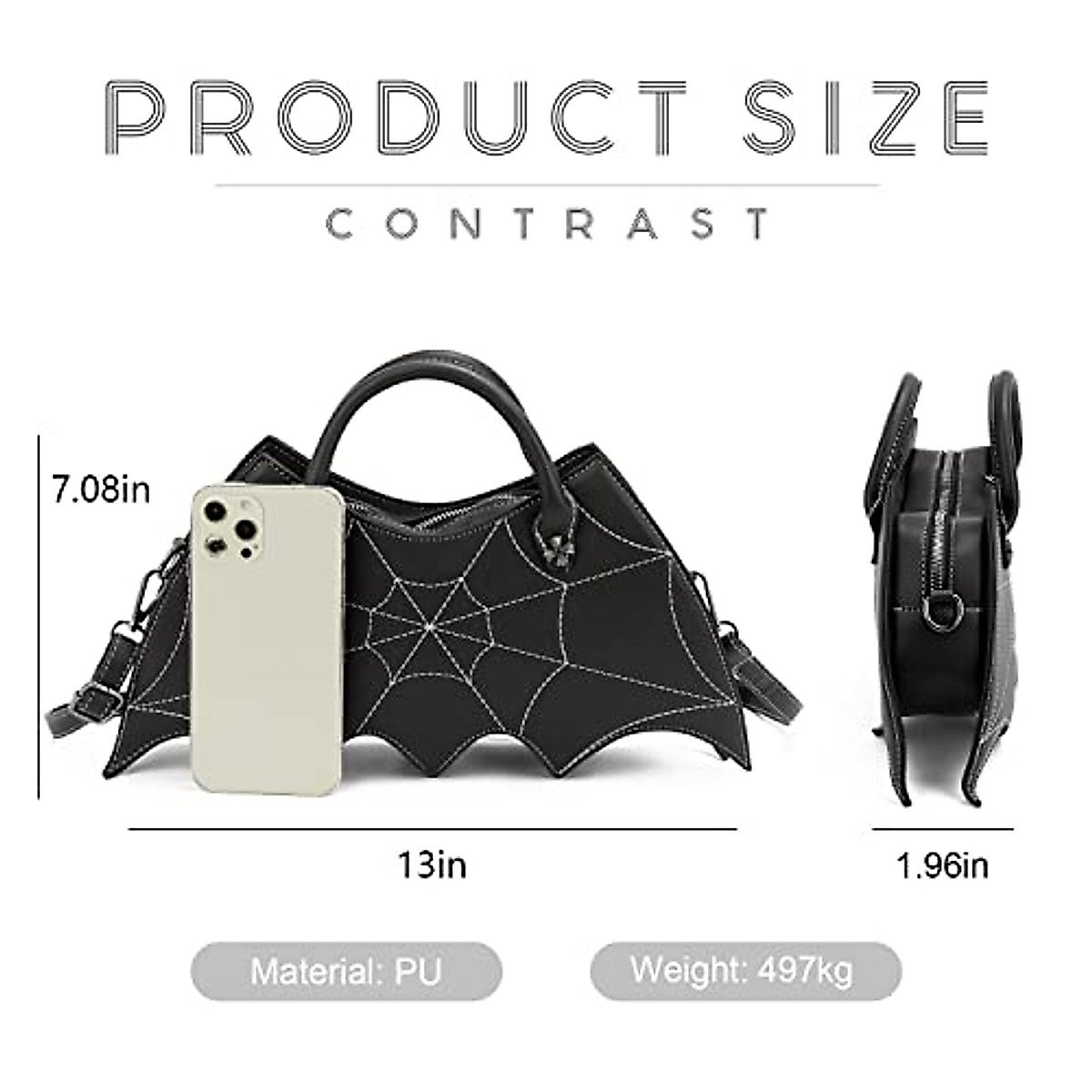 LUI SUI Womens Black Bat Wing Tote Purse Shoulder Bags Holloween Bat Spider Web Crossbody Bags For Girls