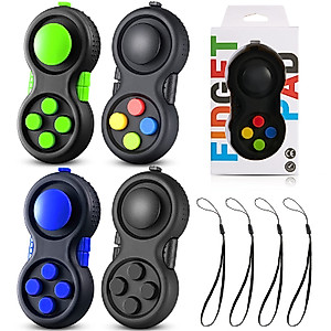 4 Pieces Fidget Game Controller Pad, Keychain Fidget for Adults Teens, Mini Handheld Cam Fidget Pad Cube Anxiety and Stress Relief Sensory Toy with 8 Fun Features and Lanyard (Assorted Colors)