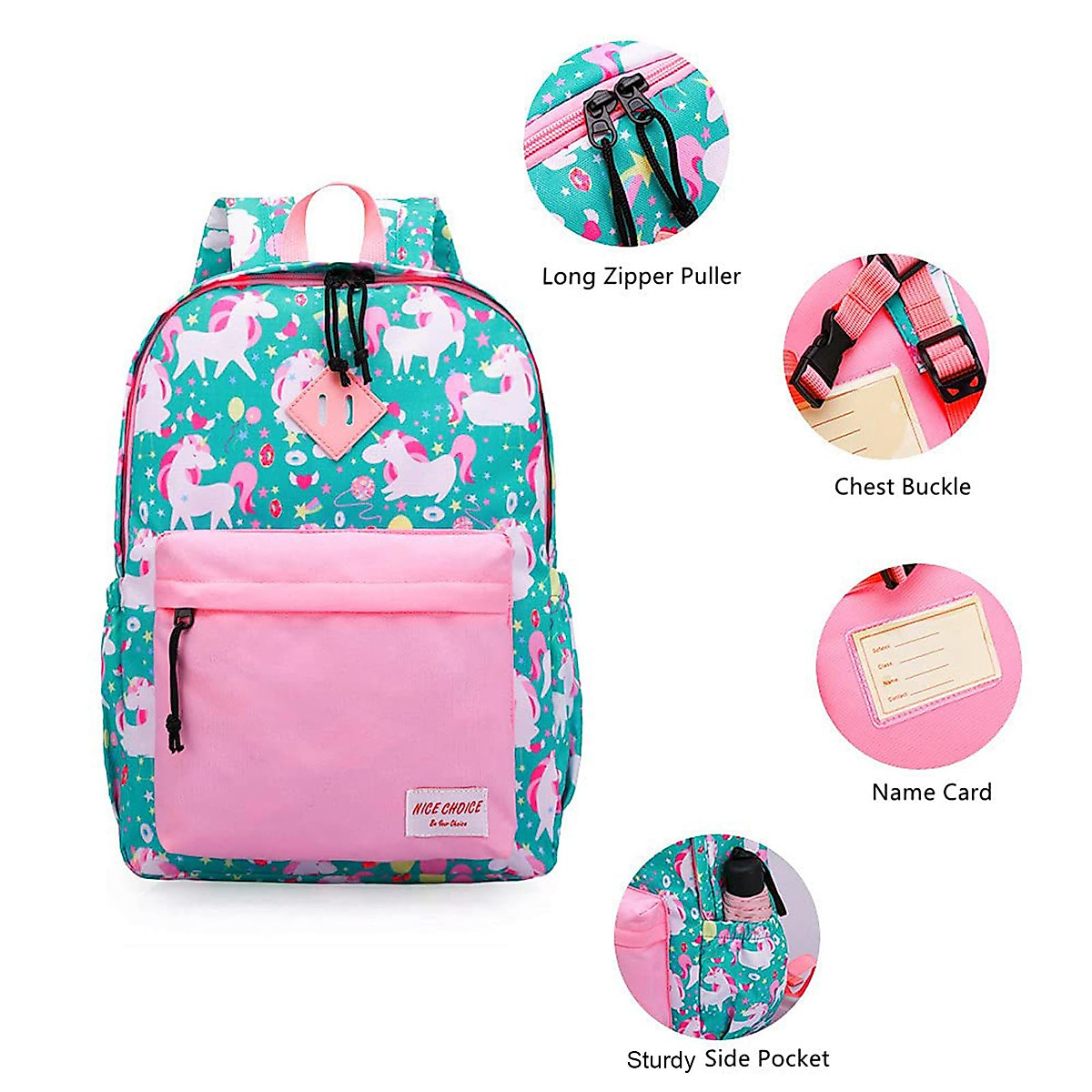 NICE CHOICE Preschool Backpack Kindergarten Elementary School Toddler Backpacks With Lunch Bag Pencil Case Set for Boys and Girls (Cute Unicorn) One Size