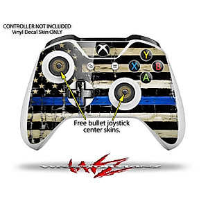WraptorSkinz Decal Vinyl Skin Wrap Compatible with Xbox One S Console and Controllers - Painted Faded Cracked Blue Line Stripe USA American Flag