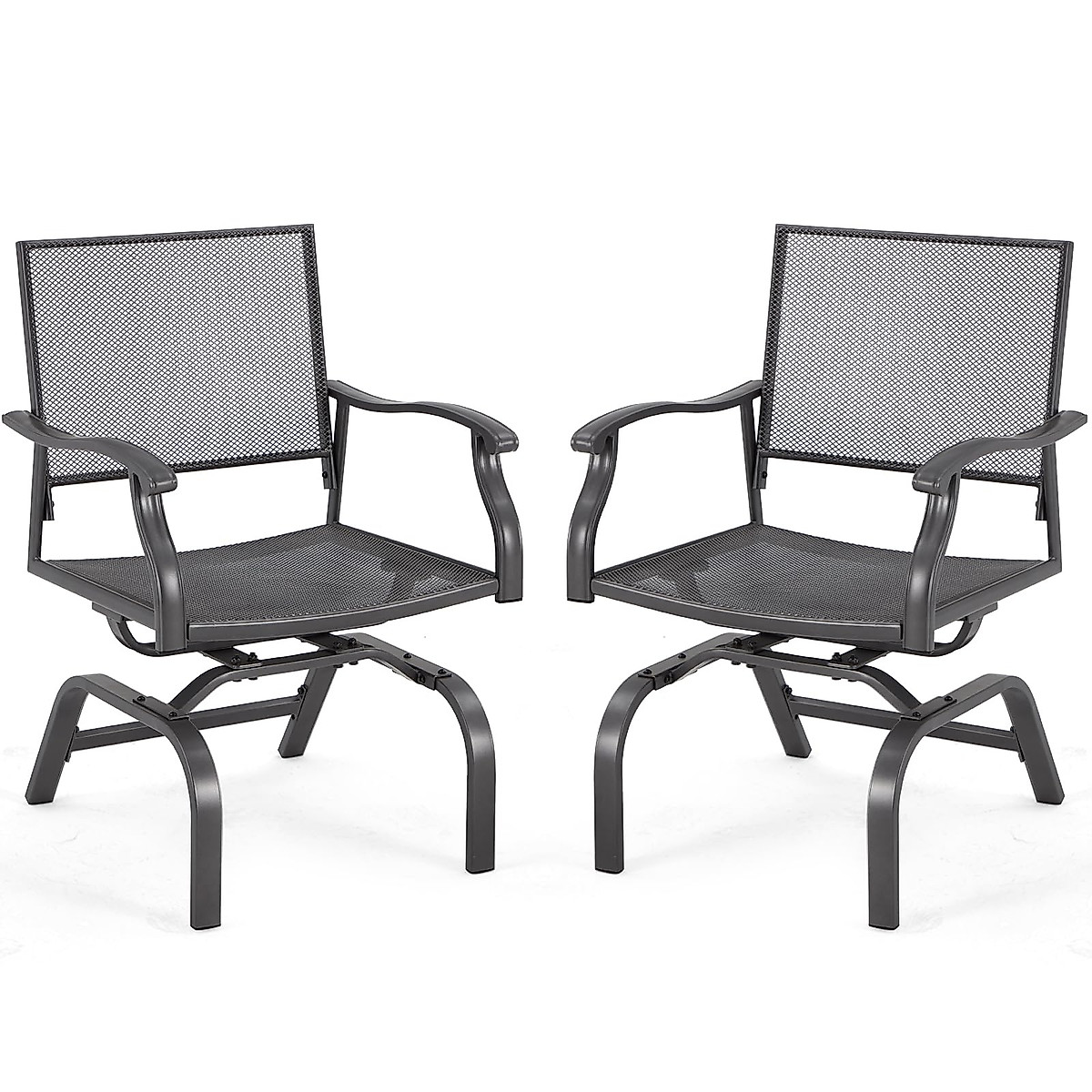U-MAX Outdoor Patio Rocking Dining Chairs Set of 2, Outdoor Furniture Metal Frame Rocker Chair with15-Degree Rocking Function for Lawn Porch Garden Balcony (Dark Gray)