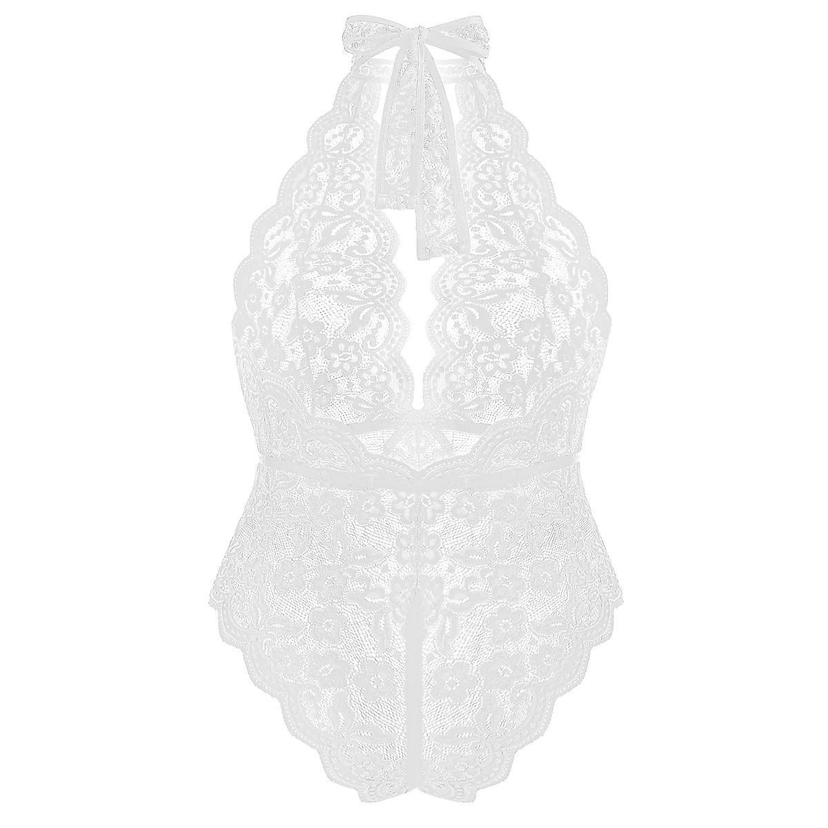 Avidlove Plus Size Lingerie for Women Halter Lace Bodysuit Teddy Babydoll White 20 Plus
