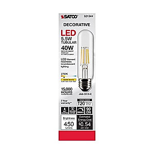 Satco S21344/06 5.5-Watt LED E26 Light Bulbs, 2700K, 15000 Hour Rating, Dimmable
