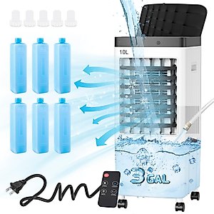 Portable Air Conditioners with 3 Gal Water Tank,20H Cooling Time Swamp Cooler,Air Conditioner Portable for Room with 78-Inch Extension Cord,Ideal for Office/Room/Garage/Kitchen/(Include 6 Ice Packs)74