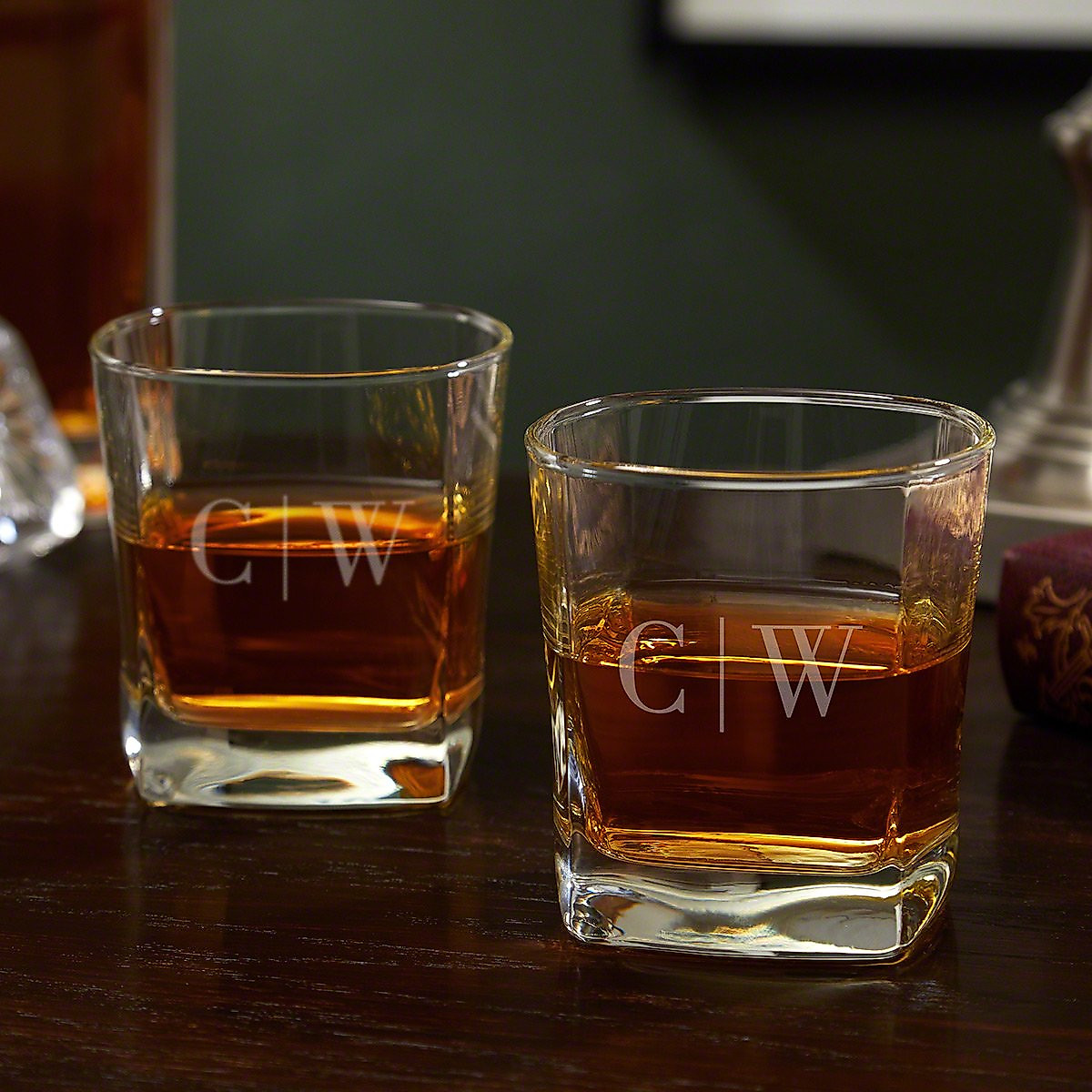 HomeWetBar Monogram Etched Whiskey Glasses, Set of 2 (Personalized Product)