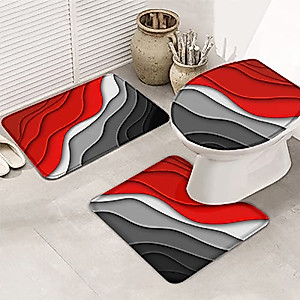 Bathroom Rugs, Memory Foam Bath Mat Bathroom Set, Black Red Ombre Abstract Beach Bath Rugs Bathroom Accessories, Home Decor Non-Slip Absorbent Soft Bath Mats for Bathroom, Tub, 3 Pieces