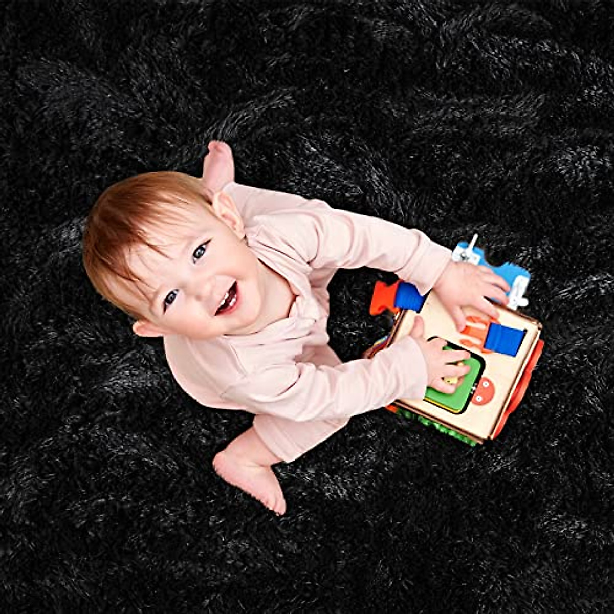 Soft Black Rug for Living Room, Washable 4'X6' Fluffy Shag Area Rug for Bedroom Nursery Room, Throw Shaggy Furry Carpet, Rectangle Faux Fur Plush Fuzzy Rugs for Beside Teen Room Home Décor