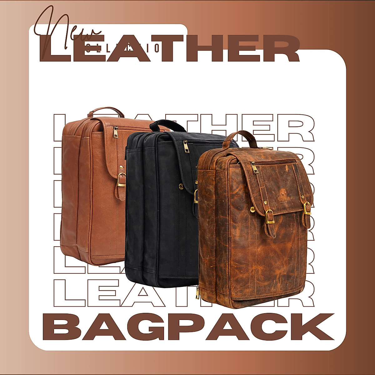 DreamController Leather Backpack Convertible 5in1 Laptop Bag, Shoulder Backpack, Messenger-Crossbody, Trolly Strap, Handle