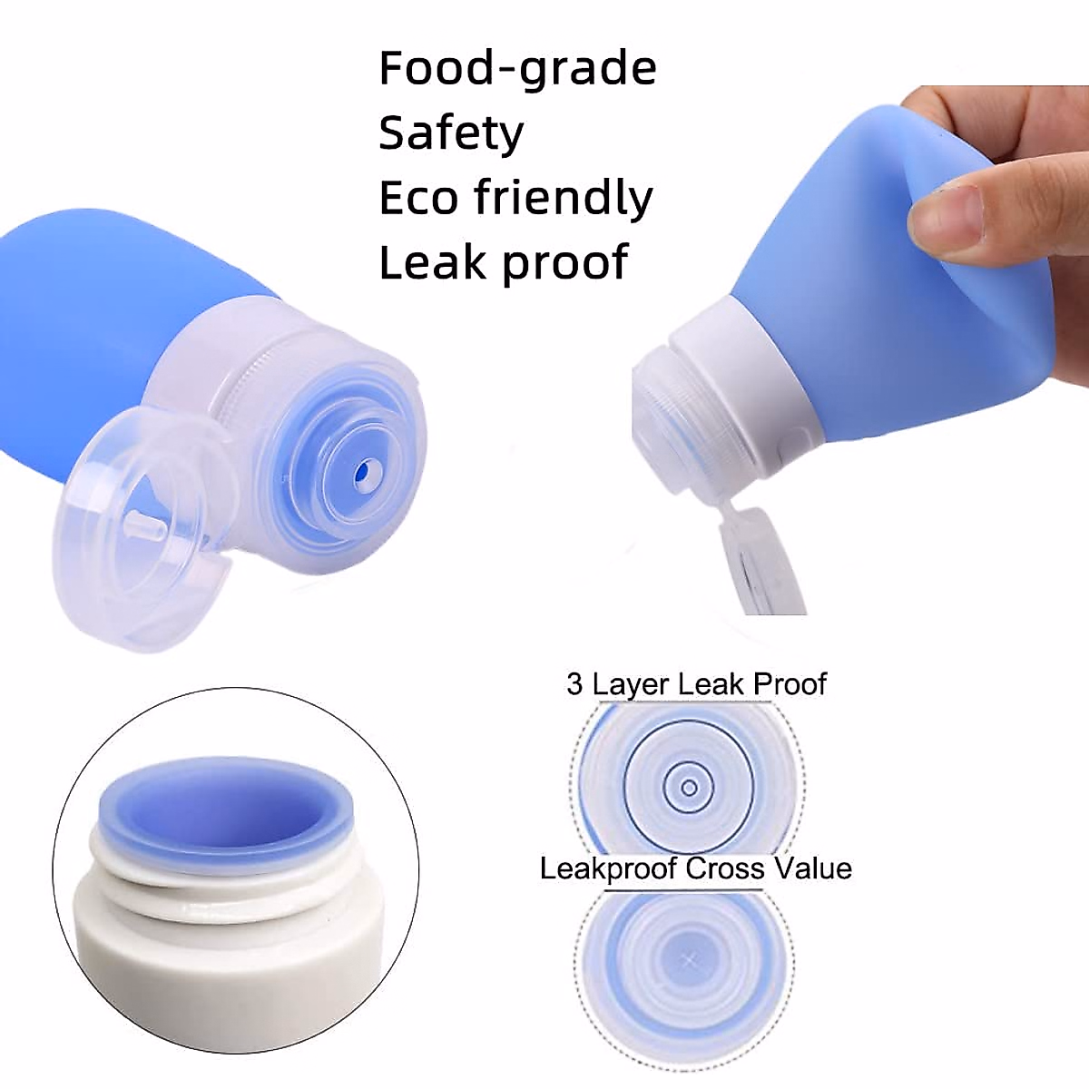 Accfore 5 Pack Squeeze Salad Dressing Bottles, 1.3oz and 2 oz. Portable Sauce Containers, Leak Proof Food Storage Condiment Bottles, Comes with 2 pcs Cleaning Brushes - 5 Colors