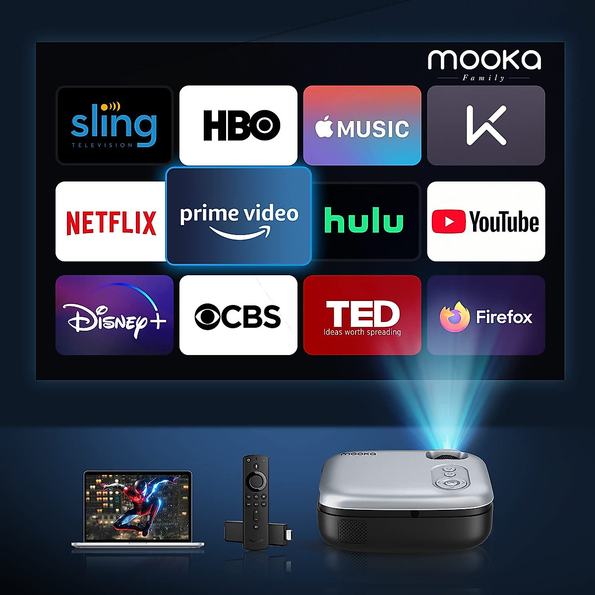 Outdoor Projector with WiFi, 1080P Full HD Supported Portable Projector 8000L Movie Projector Home Theater Compatible with TV Stick HDMI USB AV Smartphone Laptops