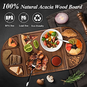 NiHome Magnetic Acacia Wood Charcuterie Board Large 26”x13” Cheese Board Splice Serving Dishes for Entertaining, Beautiful Personized Christmas Wooden Square Semicircular Charcuterie Board Set