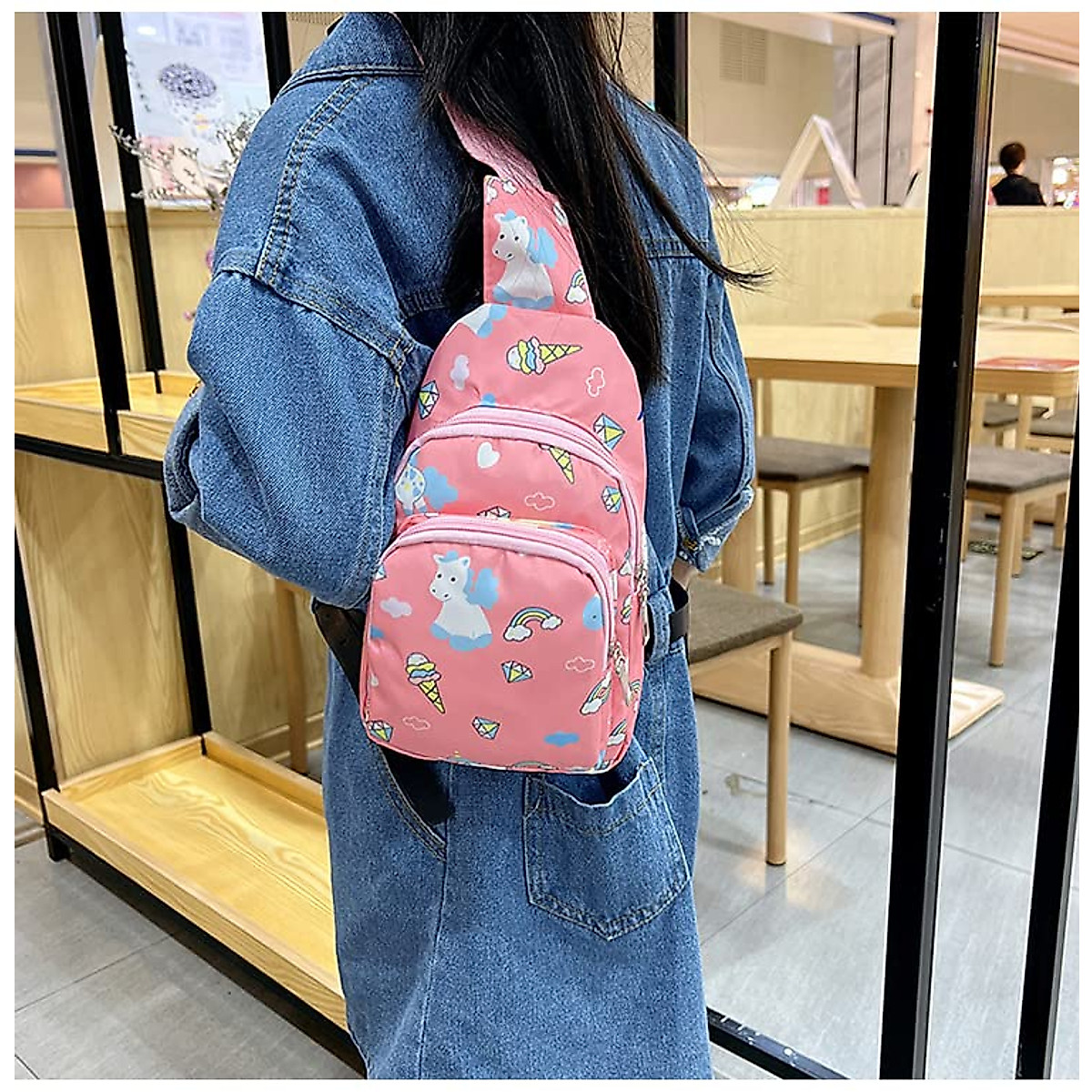 Hiflyer Kids Crossbody Bag Kids Sling Bags, Small Nylon Sling Bag for Kids Travel Bag for Kids, Cartoon Sling Bag for Kids (Pink)