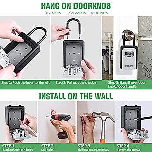 Key Lock Box, UPXON Large Capacity Key Safe Lock Box with Resettable Code, Portable Combination Lockbox for House Keys, Waterproof Wall Mounted Key Box for Home, Hotels, Office, Realtor Grey 1 Pack