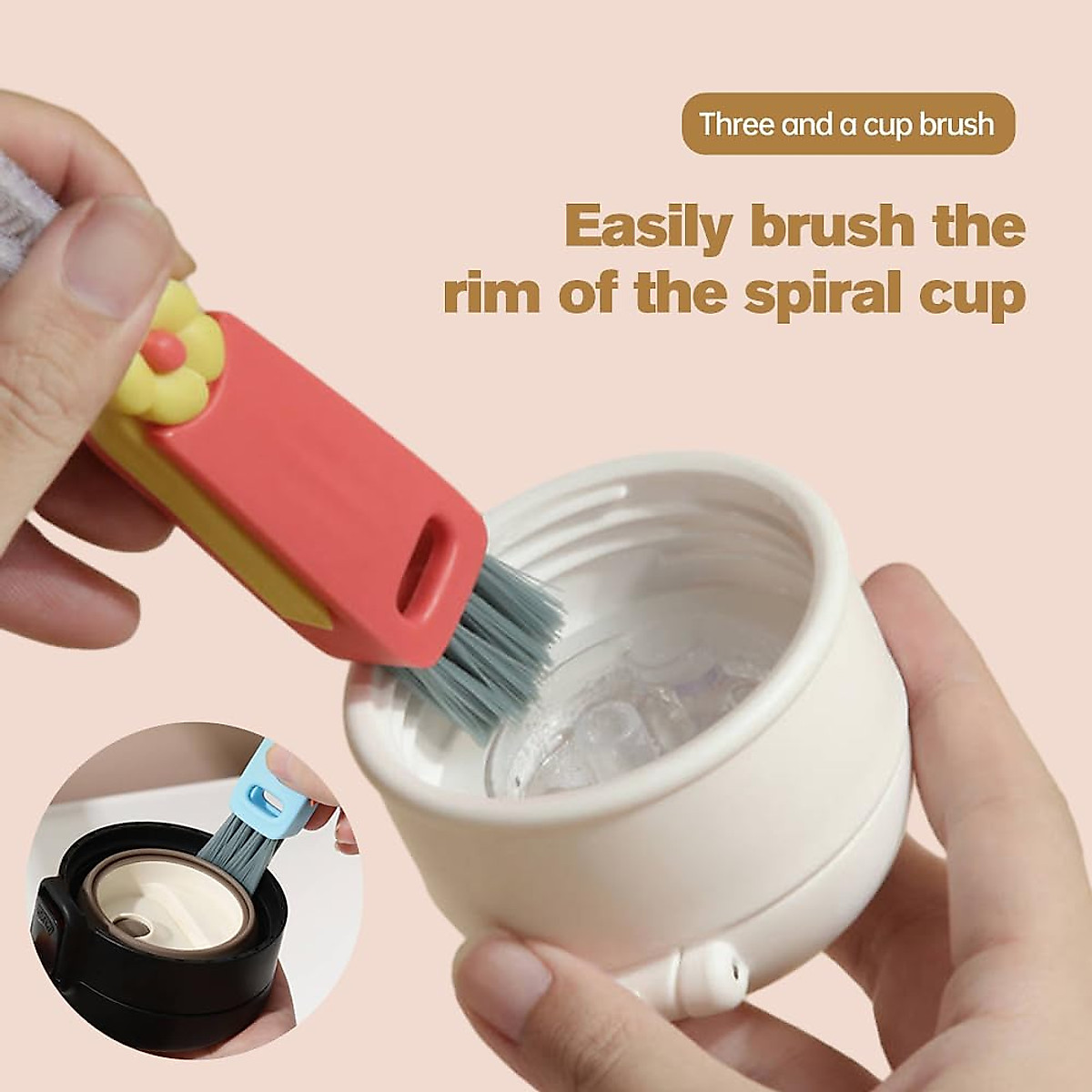 3 in 1 Cup Lid Cleaning Brush, 2024 New Crevice Cleaning Brush for Bottle Gap Tight Spaces Cup, 3 in 1 Multifunctional Cleaning Brush Portable Cup Lid Cleaner with Brush