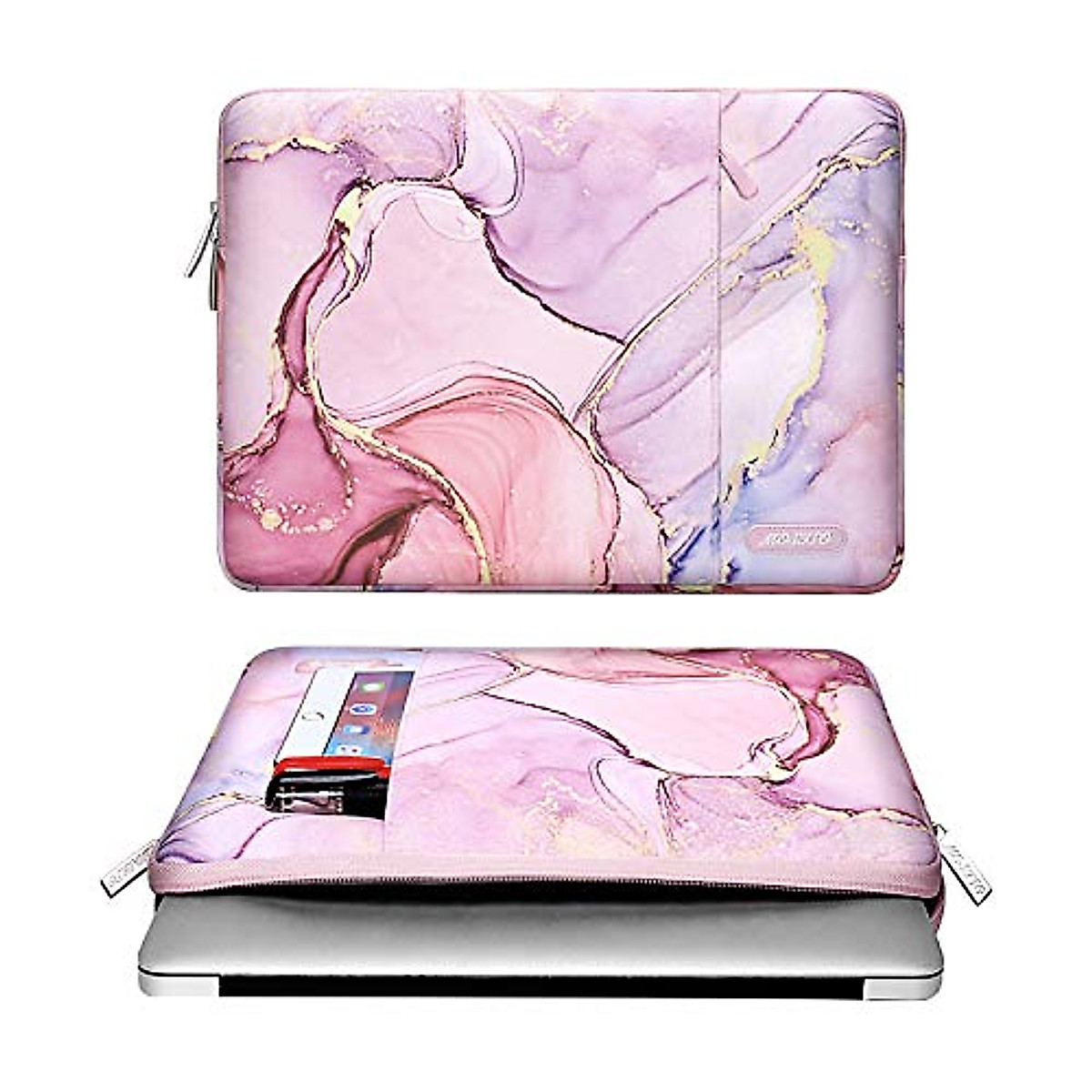MOSISO Laptop Sleeve Compatible with MacBook Air/Pro, 13-13.3 inch Notebook, Compatible with MacBook Pro 14 inch 2023-2021 A2779 M2 A2442 M1, Polyester Vertical Bag with Pocket Marble MO-MBH216