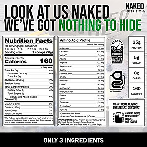 NAKED nutrition Whey Protein Supplement Powder, Chocolate, GMO Free, Soy Free, Gluten Free Aid Muscle Growth and Recovery 60 Servings, 5 Ib