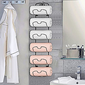 Bextsrack Towel Rack Wall Mounted Metal Wine Rack Towel Shelf Holder Storage with 6 Compartments for Bathroom Hand Towels, Washcloths - Black