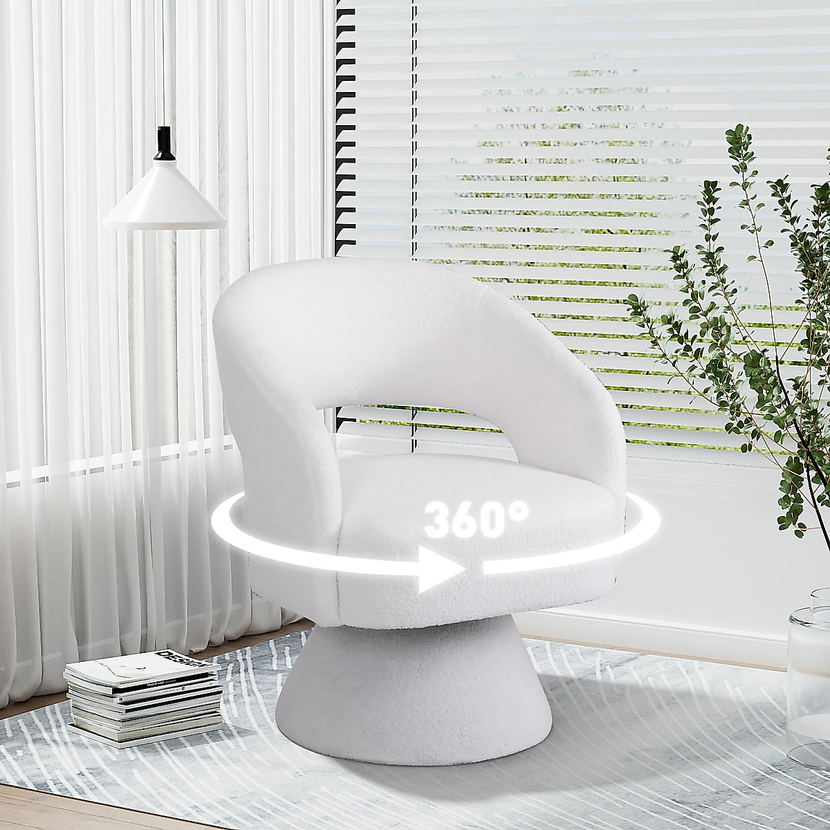 DAMAIFROM Swivel Accent Chairs Set of 2, 360 Degree Swivel Barrel Chairs, Upholstered Modern Armchairs, Swivel Chairs for Living Room, Bedroom, Office (White, Teddy)