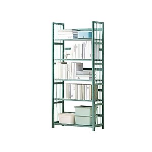 IOTXY Adjustable Bamboo Open Bookshelf - Medium 5-Tier Free Standing Storage Rack, Multifunctional Display Stand for Bookcase, Home and Office, Light Green