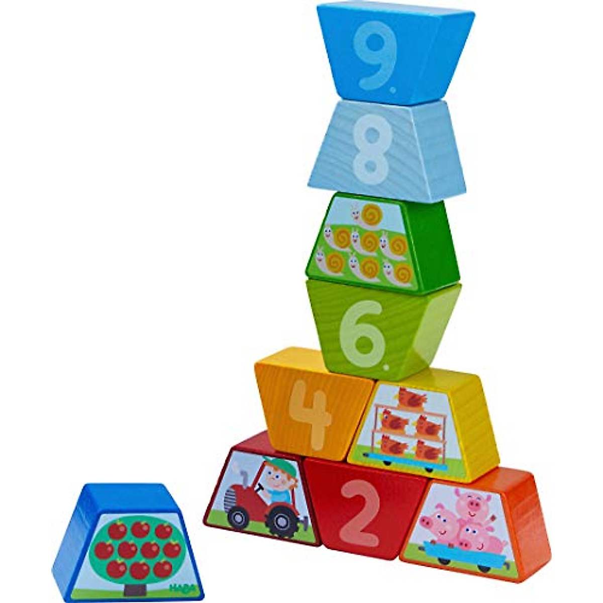 HABA Numbers Farm Counting and Stacking Wooden Blocks (Made in Germany)