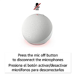 All-New Echo Dot (5th Gen, 2022 release) with clock | International Version with US Power Adaptor | Smart speaker with clock and Alexa | Glacier White