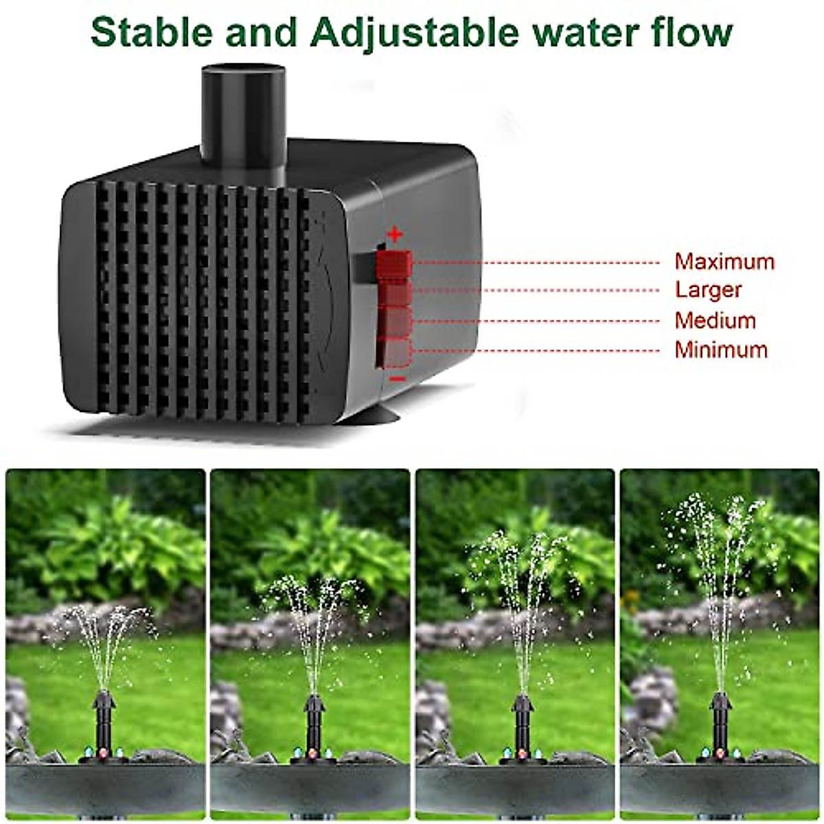 24-Hours Working Bird Bath Fountains Electric, Jutai Adjustable Quiet Water Fountain Pump with LED Lights for Garden,Small Fish Tank,Water Features - 7 Nozzles,16.4Ft Power Cord and Adapter Included