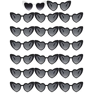 Flutesan 20 Pairs Heart Shaped Sunglasses Vintage Heart Glasses Women Bachelorette Sunglasses for Wedding Party(White, Black with Gray Lenses)
