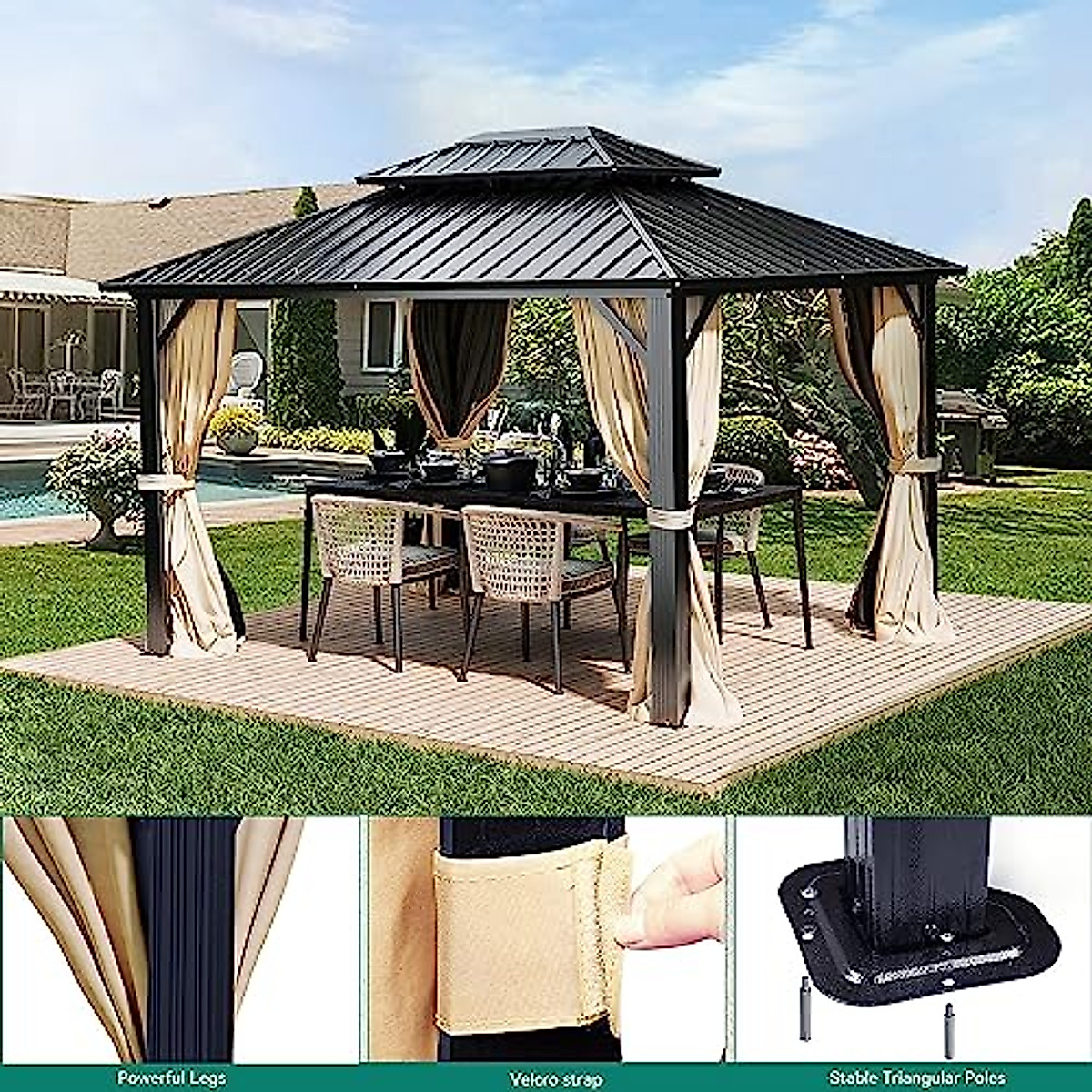 YITAHOME 10x10ft 2-Tier Hardtop Gazebo (10' X 12')
