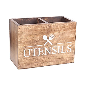 ARTISENIA Wooden Kitchen Utensil Holder With 2 Compartments Wood Utensil Organizer for Cutlery, Napkins, Cups Caddy Organizer | 9.5 X 5 X 7 Inch