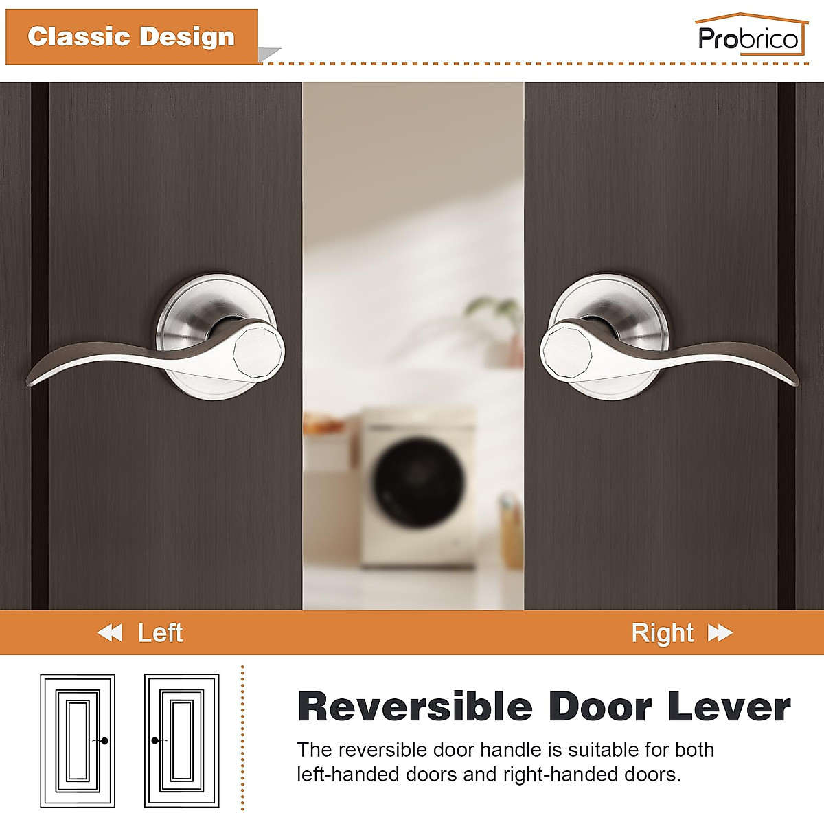 Probrico Wave Style Passage Door Levers Hall Closet Handles Keyless Interior Door Leversets in Satin Nickel, 10Pack