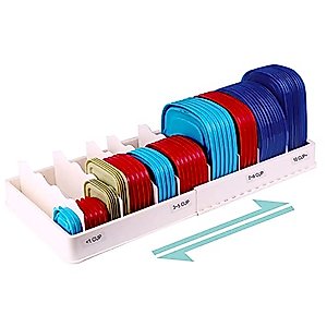 SWOMMOLY Expandable Food Storage Container Lid Organizer, Includes 8 Adjustable Dividers, 30 Preprinted and Blank Writable Labels, Extra Large