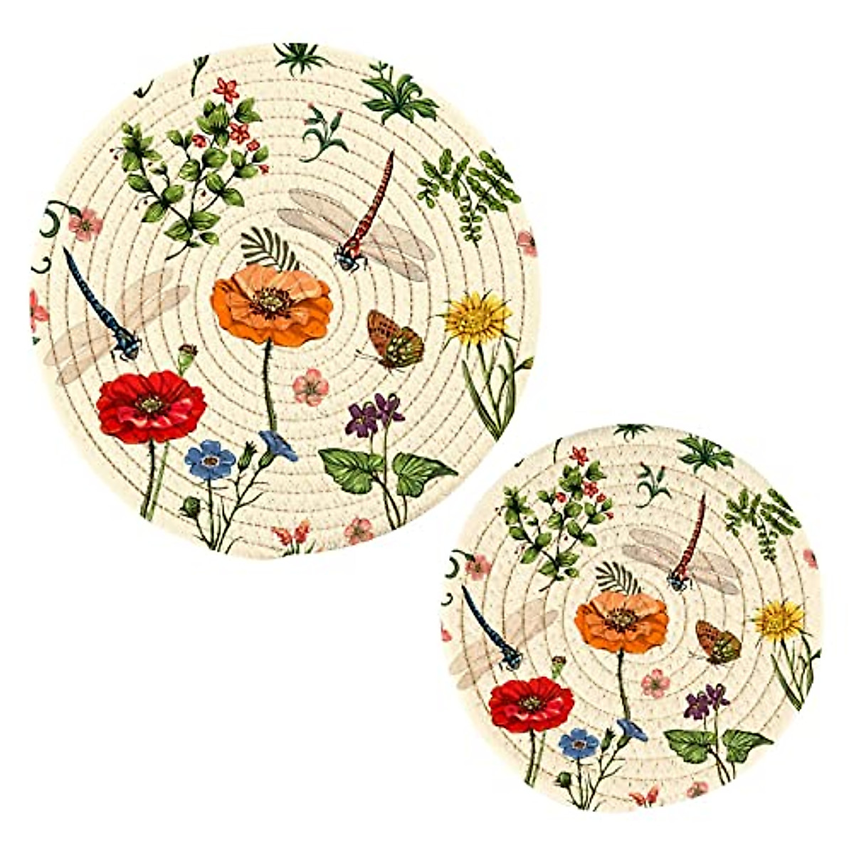 Decorative Trivets Set for Hot Pots Dishes Heat Resistant, Dragonfly Floral Pans Hot Mats Pads for Kitchen Counter Tops Dining Washable Pot Holder Coasters