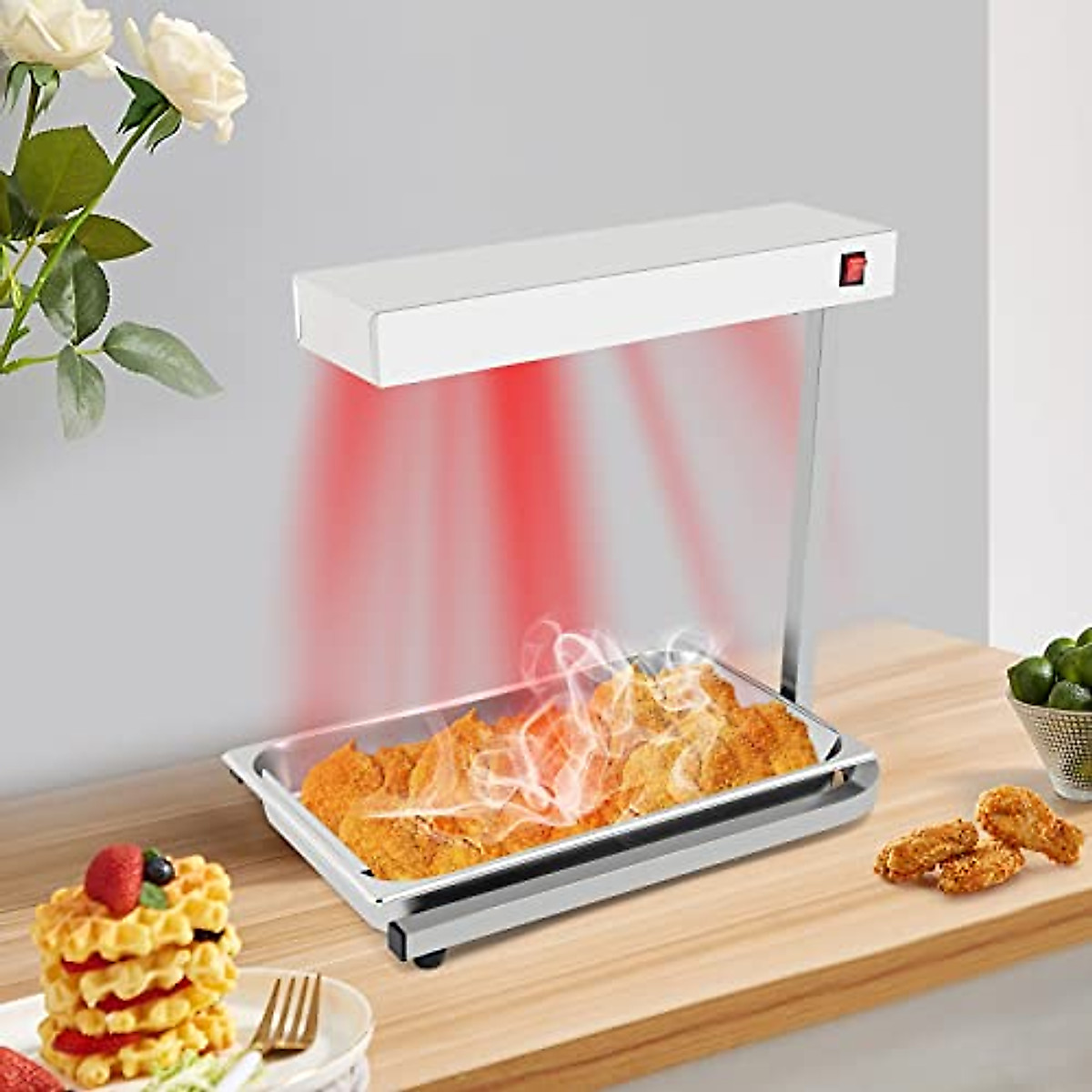 Fetcoi French Fry Warmer, Commercial Heat Lamp Food Warmer Strip Warmer, 500W Free-Standing Warming Dump Station Countertop for Chips Churros Fried Food